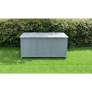 Hanover Wooden Outdoor Cushion Storage Box, Spacious Container for Patio Cushion Storage, Pool Supplies, and Throw Pillows in Grey, All-Weather 8 Cu. Ft. Capacity Outdoor Furniture Cushion Storage