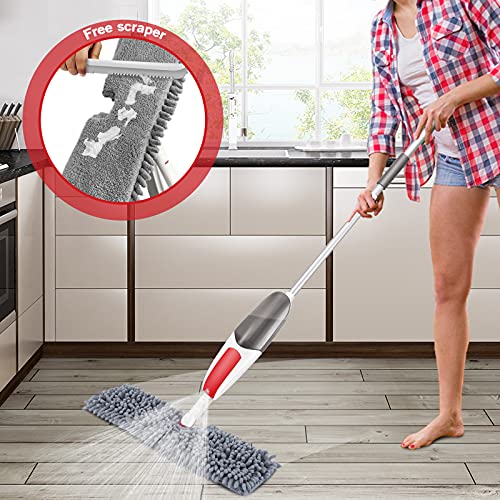 Spray Mop Double-Sided for Floor Cleaning,Wet and Dry Mop with 3 Microfiber Mop Pads and 550ML Refillable Bottle, Suitable for Tile Laminate Hardwood Floor Cleaning-Send 1 Scraper