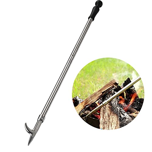 Long Fireplace Poker, 31 Inch Fire Pit Poker Stainless Steel Rod and Heavy Duty Wrought Iron Head with Heat Resistant Handle, Indoor and Outdoor Camping Tool（Silver）