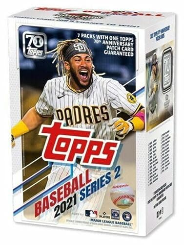 2021 Topps Series 2 Baseball Factory Sealed Blaster Box 7 Packs of 14 Cards plus 1 70th Anniversary Patch Card. MASSIVE 99 Cards, Chase rookie cards of an Amazing Rookie Class such as Ke-Bryan Hayes, Jake Cronenworth, Zach McKinstry, Estevan Florial, Shan