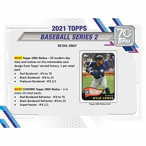 2021 Topps Series 2 Baseball Factory Sealed Blaster Box 7 Packs of 14 Cards plus 1 70th Anniversary Patch Card. MASSIVE 99 Cards, Chase rookie cards of an Amazing Rookie Class such as Ke-Bryan Hayes, Jake Cronenworth, Zach McKinstry, Estevan Florial, Shan