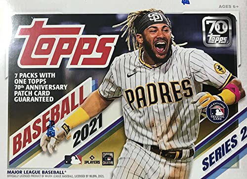 2021 Topps Series 2 Baseball Factory Sealed Blaster Box 7 Packs of 14 Cards plus 1 70th Anniversary Patch Card. MASSIVE 99 Cards, Chase rookie cards of an Amazing Rookie Class such as Ke-Bryan Hayes, Jake Cronenworth, Zach McKinstry, Estevan Florial, Shan