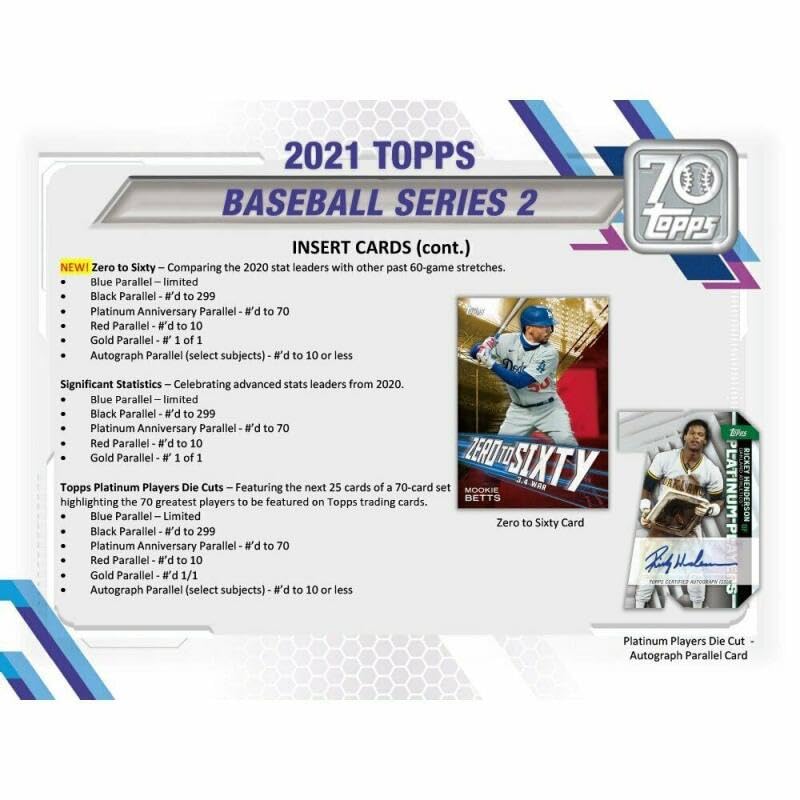 2021 Topps Series 2 Baseball Factory Sealed Blaster Box 7 Packs of 14 Cards plus 1 70th Anniversary Patch Card. MASSIVE 99 Cards, Chase rookie cards of an Amazing Rookie Class such as Ke-Bryan Hayes, Jake Cronenworth, Zach McKinstry, Estevan Florial, Shan