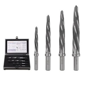 jerax tools m2 hss taper chucking reamer 4pcs set, 3/8", 1/2", 5/8", 3/4", fit 3/8" or 1/2" shank chuck, spiral flute, bridge/construction reamer for steel, alloy, aluminum, wood, plastic