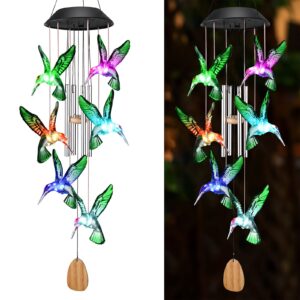 solar wind chimes outside hummingbird wind chime birthday gifts for mom grandma - memorial windchimes decor for outdoor yard patio porch garden backyard - ip65 waterproof