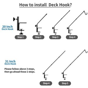 ULIOK 2 Pack Heavy Duty Fence Deck Hook 31 Inch for Bird Feeder-Extended-Adjustable-360 Degree Rotary-Solid Rod Plant Bracket Hanging Hooks for Planters, Suet Baskets, Lanterns, Wind Chime,Unassembled