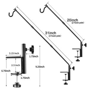 ULIOK 2 Pack Heavy Duty Fence Deck Hook 31 Inch for Bird Feeder-Extended-Adjustable-360 Degree Rotary-Solid Rod Plant Bracket Hanging Hooks for Planters, Suet Baskets, Lanterns, Wind Chime,Unassembled