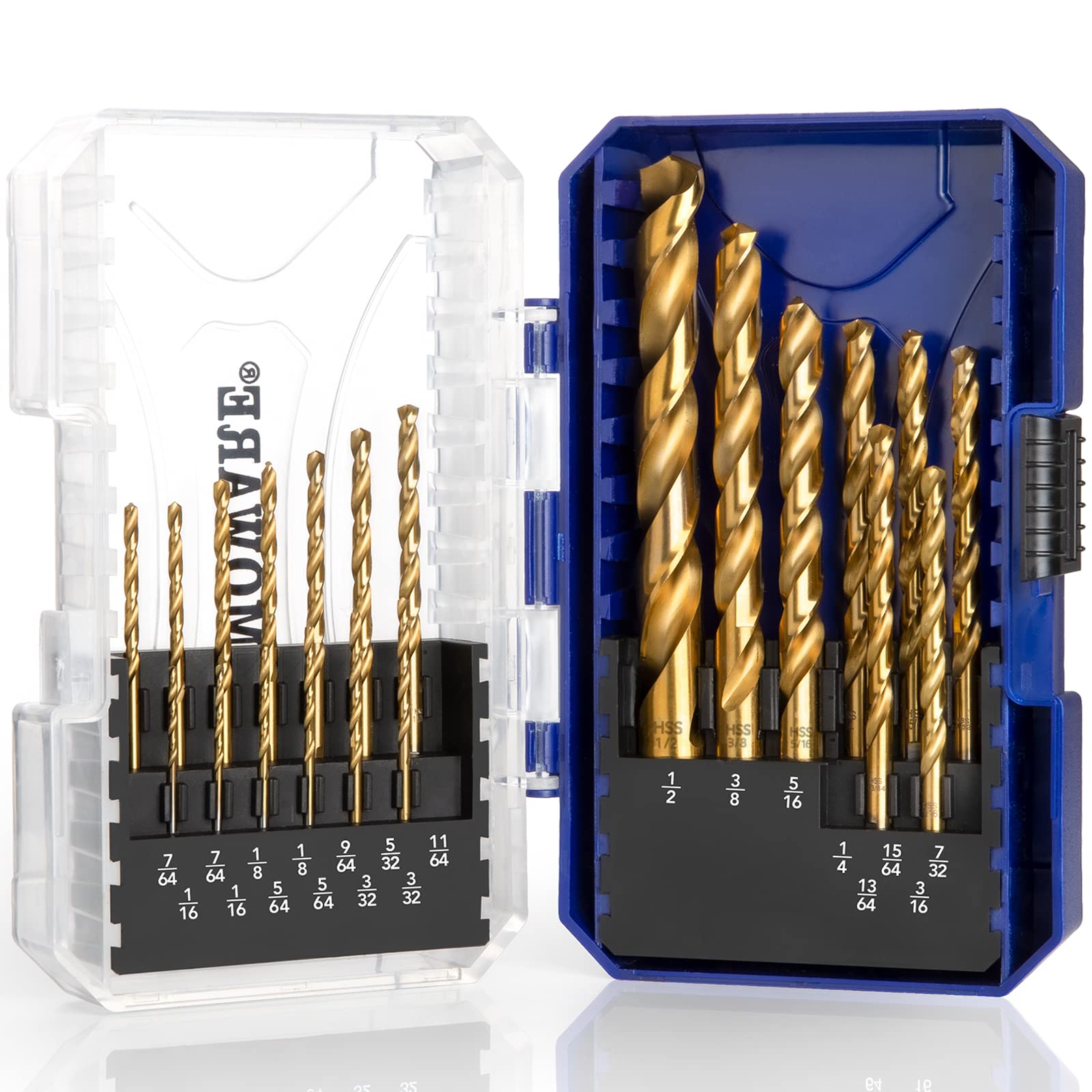 COMOWARE Drill Bits Set - 21 Pcs Titanium Drill Bits for Metal Steel, Wood, Plastic, Straight Shank, 1/16"-1/2"