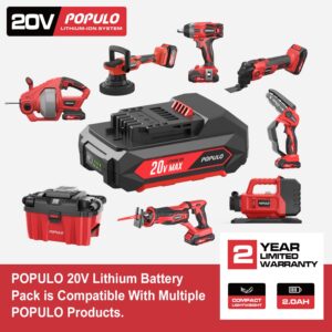 POPULO 20V Cordless Flex Shaft Rotary Tool, Variable Speed Power Rotary Tool Kit with 80 Accessories, 2.0Ah Battery and Charger, Tools used for High-Precision Cutting and Large Wood Carving