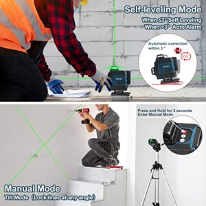 Vashly Laser Level, 16 Line Green Laser Level Self Leveling, 4 x 360° Cross Line Lazer Level Tool with Horizontal and Vertical Lines, Remote Controller, Rotating Stand, Portable Bag Outdoor Indoor