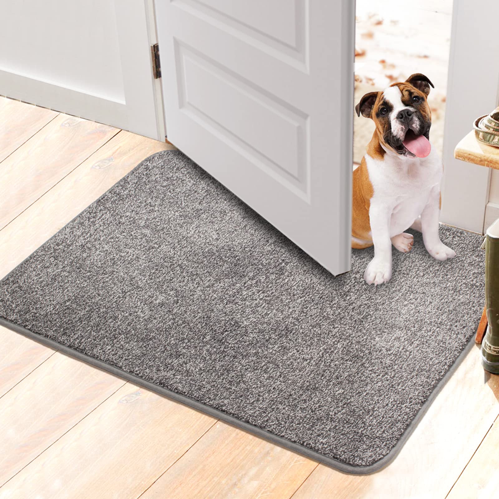 Walensee Indoor Doormat, Front Door Mat for Entrance (20"x32" Light Grey) Machine Washable Entryway Rug Non Slip Dirt Trapper Door Rugs Absorbent Low Profile Shoes Scraper Inside Floor Mats