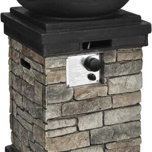 ARLIME Outdoor Propane Burning Fire Bowl, Propane Firebowl Column Realistic Look Firepit Heater, 40,000 BTU Outdoor Gas Fire Pit with Free Lava Rocks, Fits 20lb Tank Inside, Raincover