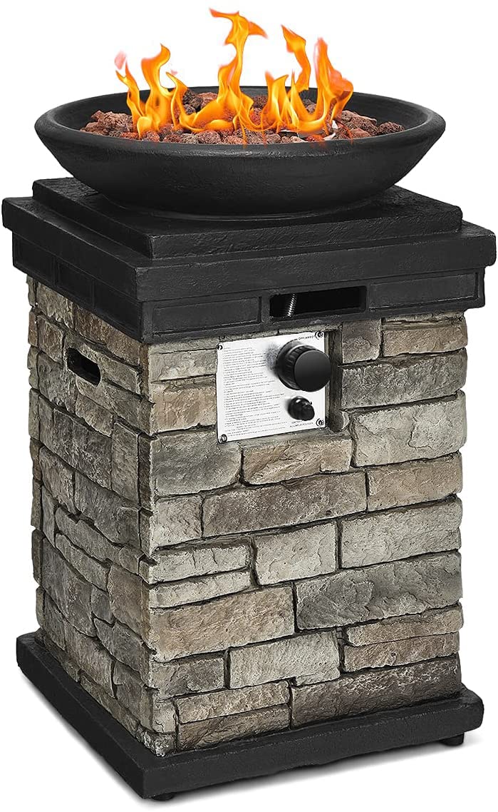 ARLIME Outdoor Propane Burning Fire Bowl, Propane Firebowl Column Realistic Look Firepit Heater, 40,000 BTU Outdoor Gas Fire Pit with Free Lava Rocks, Fits 20lb Tank Inside, Raincover