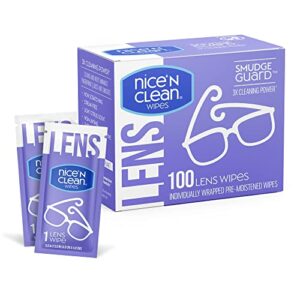 nice 'n clean smudgeguard lens cleaning wipes (100 total wipes) | pre-moistened individually wrapped wipes | non-scratching & non-streaking | safe for eyeglasses, goggles, & camera lens