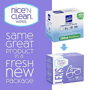 Nice 'n Clean SmudgeGuard Lens Cleaning Wipes (100 Total Wipes) | Pre-Moistened Individually Wrapped Wipes | Non-Scratching & Non-Streaking | Safe for Eyeglasses, Goggles, & Camera Lens