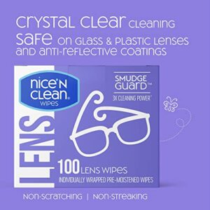 Nice 'n Clean SmudgeGuard Lens Cleaning Wipes (100 Total Wipes) | Pre-Moistened Individually Wrapped Wipes | Non-Scratching & Non-Streaking | Safe for Eyeglasses, Goggles, & Camera Lens