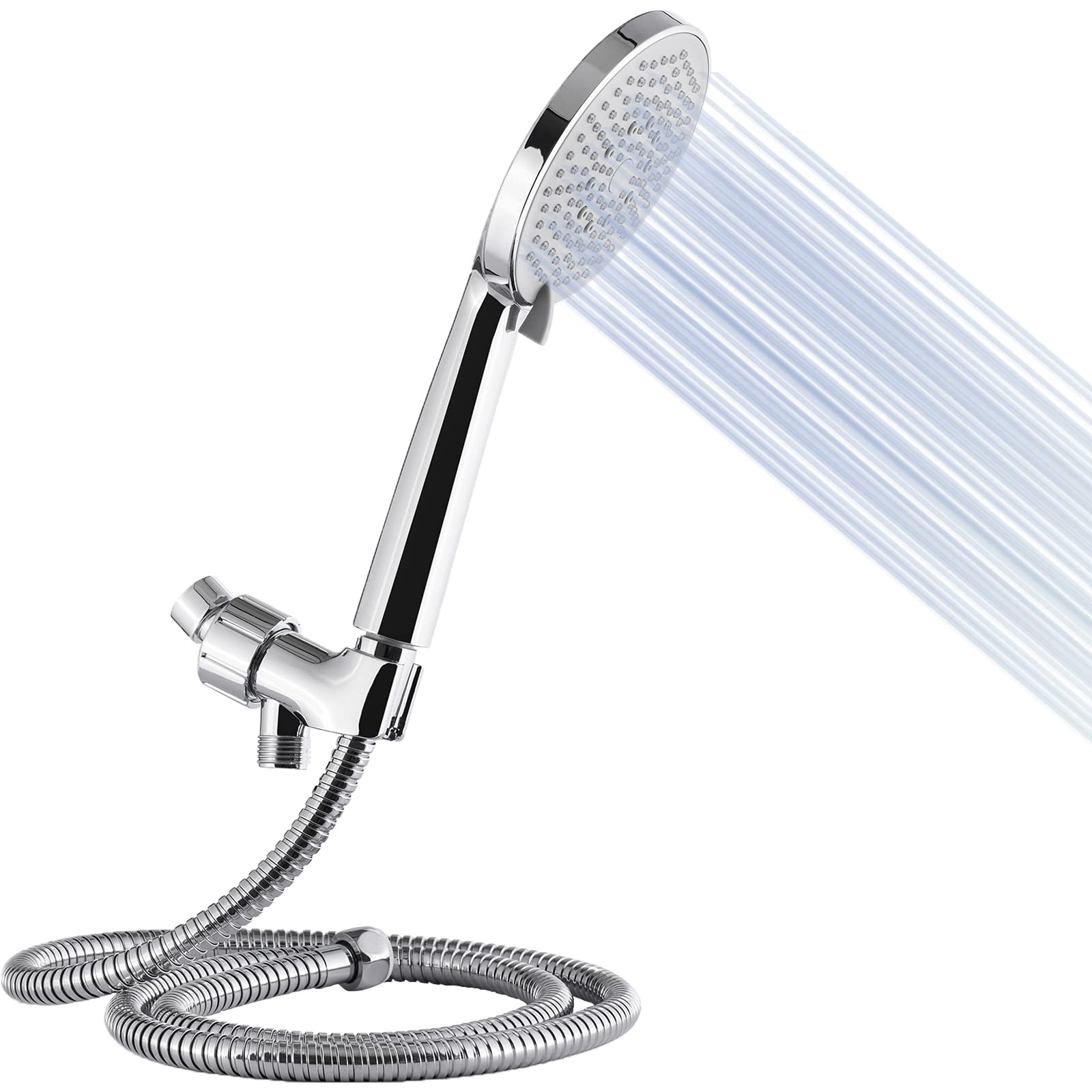 High Pressure Shower Head with Hose,removable Power Showerhead with Handheld 6 Spray Setting,Big Large Adjustable Powerful Shower Wand for Low Water Pressure with On Off Switch Bracket Teflon Tape