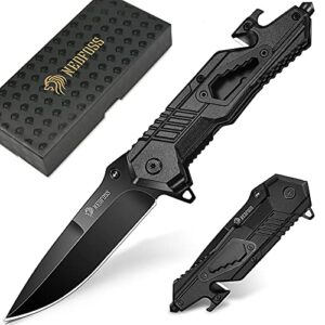 nedfoss ak10 pocket knife for men, 5 in 1 edc folding knife gifts for men, survival knife with liner lock, cool knife with glass breaker, seat belt cutter, pocket clip