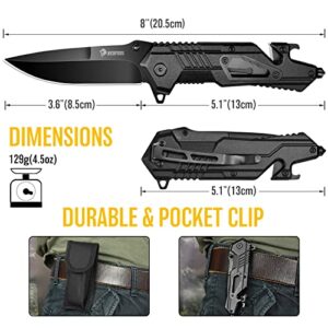 NedFoss AK10 Pocket Knife for Men, 5 IN 1 EDC Folding Knife Gifts for Men, Survival Knife with Liner Lock, Cool Knife with Glass Breaker, Seat Belt Cutter, Pocket Clip