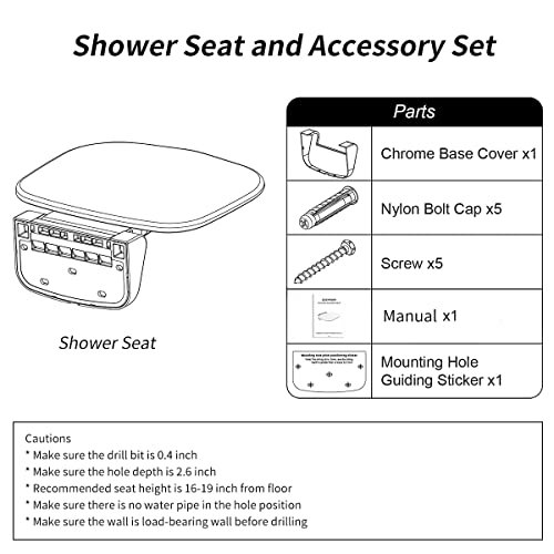 Easywow Folding Shower Chair Wall Mounted Fold Down Shower Seat 400 LB Capacity Foldable Shower Seats for Adults Elderly Disabled White