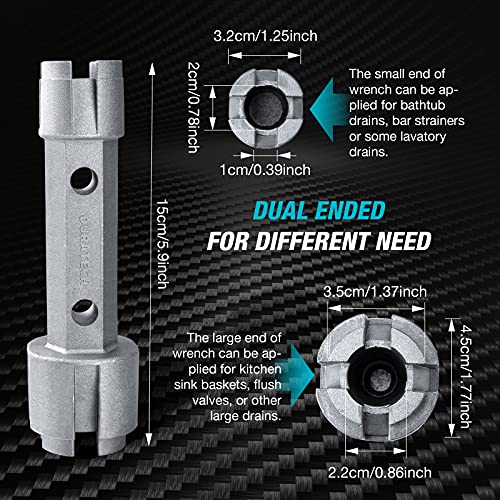 DURATECH 2-Pack Tub Drain Remover Wrench, Tub Dual Ended Drain Wrench, Aluminum Alloy Wrench for Bath drains, Shower Drains and Closet Spuds