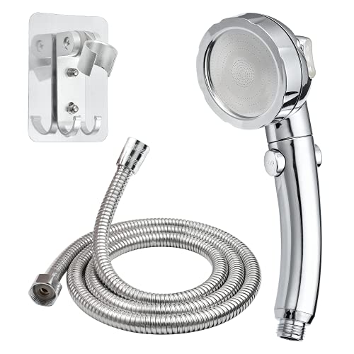 Elesunory Hand Shower, Rv Shower Head include 59 Inch Hose and Bracket, Removable Shower Head with 3 Settings Water Saving High Pressure Handheld Spray Head, Silver