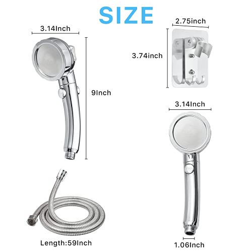 Elesunory Hand Shower, Rv Shower Head include 59 Inch Hose and Bracket, Removable Shower Head with 3 Settings Water Saving High Pressure Handheld Spray Head, Silver