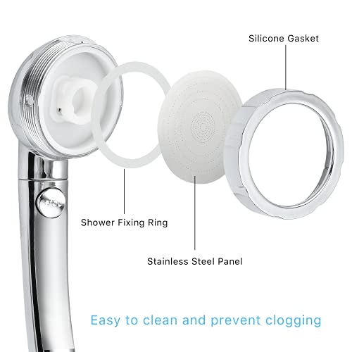 Elesunory Hand Shower, Rv Shower Head include 59 Inch Hose and Bracket, Removable Shower Head with 3 Settings Water Saving High Pressure Handheld Spray Head, Silver