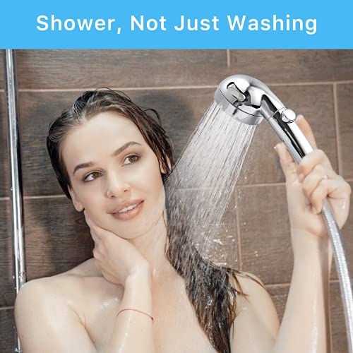 Elesunory Hand Shower, Rv Shower Head include 59 Inch Hose and Bracket, Removable Shower Head with 3 Settings Water Saving High Pressure Handheld Spray Head, Silver