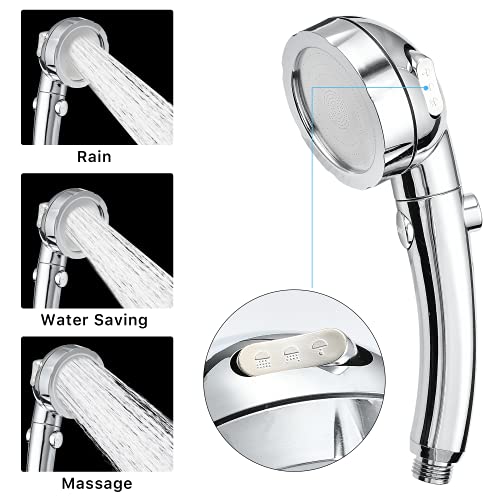 Elesunory Hand Shower, Rv Shower Head include 59 Inch Hose and Bracket, Removable Shower Head with 3 Settings Water Saving High Pressure Handheld Spray Head, Silver