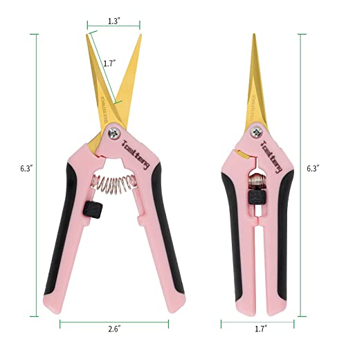 TOOLTENG 12 Packs Pruning Shears with Curved Blades, Garden Trimming Scissors, Gardening Hand Pruning Snips Titanium Coated Precision Bonsai Pruning Shears, Efficient Flower Cutters (Pink)