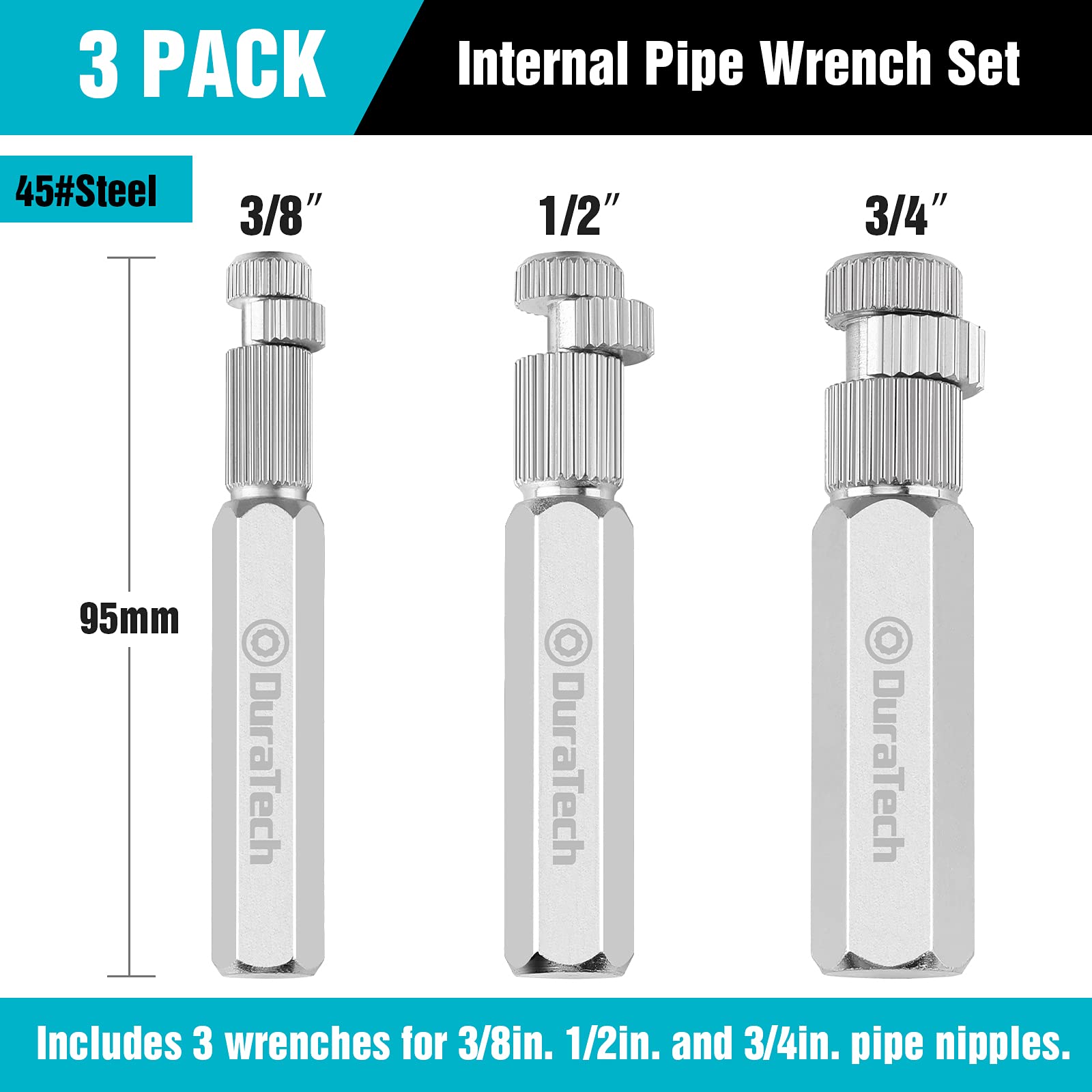 DURATECH Internal Pipe Wrench Set, Pipe Nipple Extractor Set, 3-Piece, 3/8",1/2" and 3/4" Pipe Capacities, Organizer Pouch Included