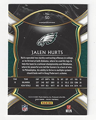 Jalen Hurts Rookie Card Concourse Short Print Collectible Football Card - 2020 Select Football Card #50 (Philadelphia Eagles) Free Shipping