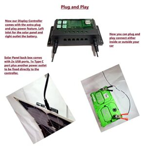 30W Solar Trickle Charger Maintainer "Full Circuit" Higher Efficiency 12V PV Panel with Latest "10" Amps 12V/ 24V (MPPT+PWM) Easy Plug & Play. Suitable for acided batterys.