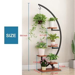 AISUNDY 5 Tier Metal Plant Stand Full Black, Indoor Metal Plant Shelf Stand Decorative Bonsai Flower Shelves Pot Holder, Multi-Purpose Curved Metal Display Rack for Garden, Patio, Balcony (Full Black)