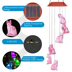 Cat Solar Wind Chimes Light,Solar Cat Wind Chimes for Outside,Cat Solar Light Gifts Women Birthday/Thanksgiving/Christmas,Solar Cat Chimes Garden Decor