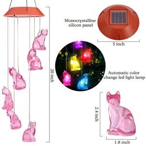 Cat Solar Wind Chimes Light,Solar Cat Wind Chimes for Outside,Cat Solar Light Gifts Women Birthday/Thanksgiving/Christmas,Solar Cat Chimes Garden Decor