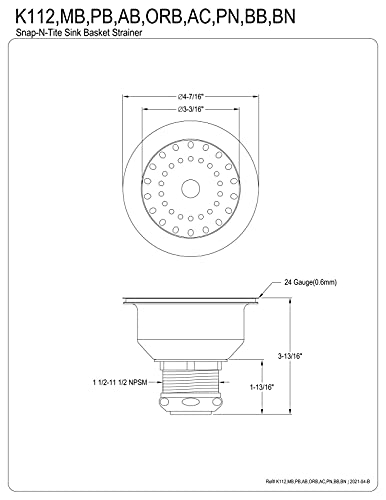 Kingston Brass K112AB Tacoma Kitchen Sink Basket Strainer, Antique Brass 4.44 x 4.44 x 3.81