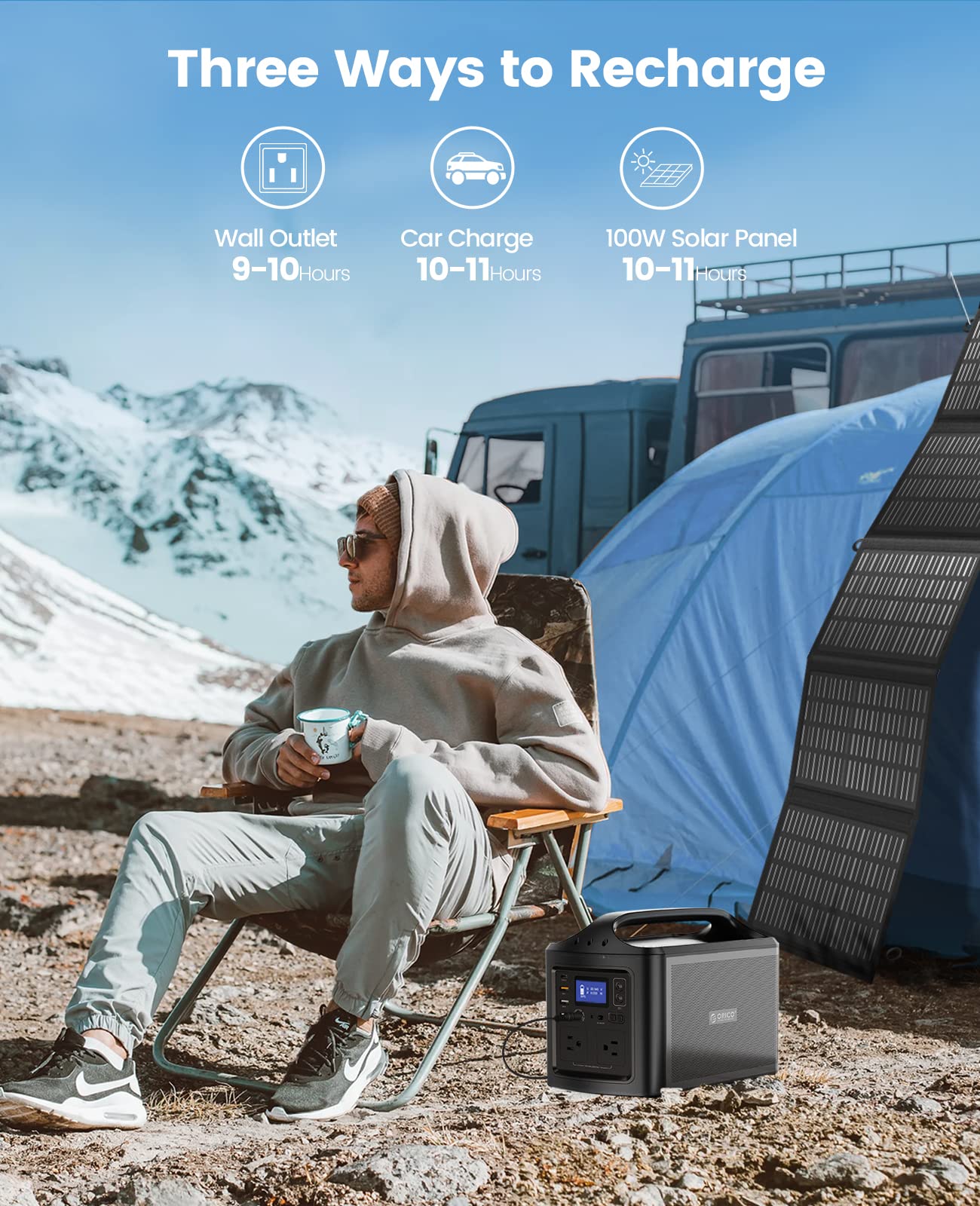 ORICO Portable Power Station 500w/ 650w Peak, Solar Battery Generator, 561Wh Backup Power Supply, 110V AC Output/60W PD for Camping, Trip, CPAP, Emergency and More