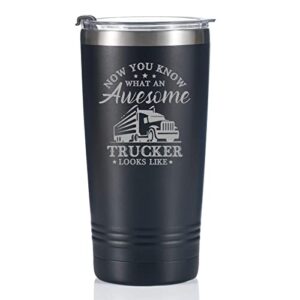 truck driver gifts for men - now you know what an awesome truck driver looks like - 20oz/590ml stainless steel insulated tumbler - christmas, thank you, retirement gifts for truck driver - (black)