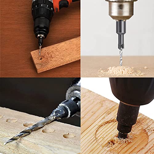 OKDIAMOND Wood Countersink Drill Bit Set Tapered Drill Bits with 1/4" Hex Shank Quick Change Twist Drill for Woodworking 5 Piece (#4, 6, 8, 10, 12) (5 Piece)