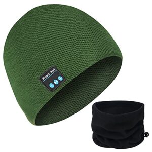 miserwe wireless beanie hat with neck gaiter scarf v5.0 unisex men's sports hats & cap winter outdoor sports knit cap wireless stereo headphone（green）