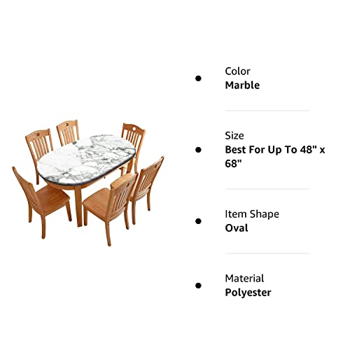 SongYi Oval Fitted Tablecloths ,Oval Elastic Edged Marble Tablecloth Polyester Table Cover Wrinkle Resistant Decor Cloth Indoor Family Banquet and Outdoor Patio Use(68 inch X 48 inch )