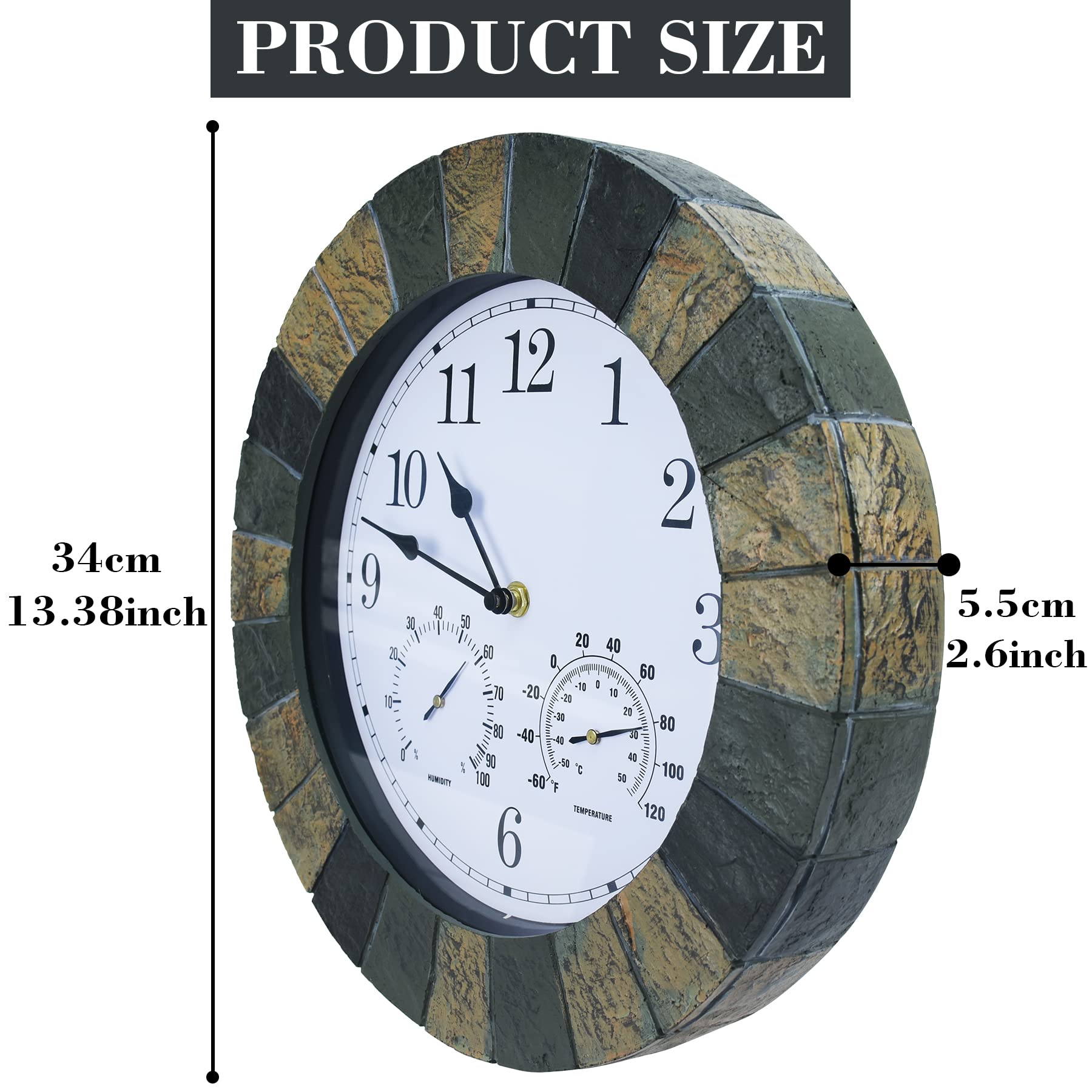 DORBOKER Outdoor Clock Thermometer and Hygrometer Combo, 14 Inch, Gray Slate, Unisex