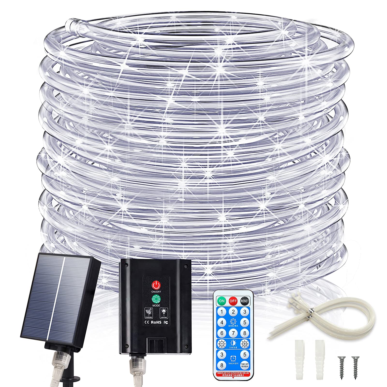 ICRGB Solar Rope Lights, Outdoor 66FT 200LED String Lights, IP67 Waterproof Solar Outdoor Lights, 8 Modes, Garden Christmas Lights Decorative for Pool Patio Porch Tree Party Wedding Christmas