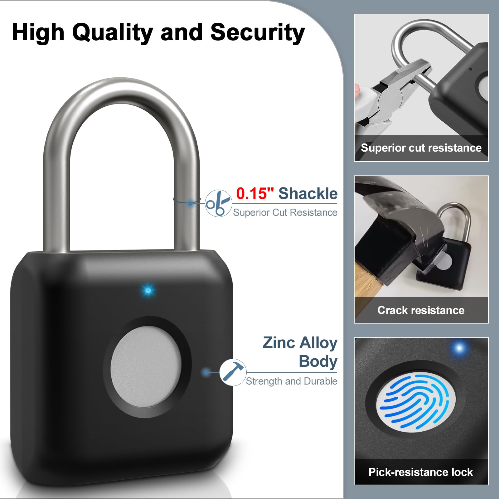 Fingerprint Padlock, Pothunder Padlock, Locker Lock, Combination Lock, Fingerprint Lock with APP Unlock, USB Rechargeable, Suitable for Gym Locker, Door, Locker(Black)