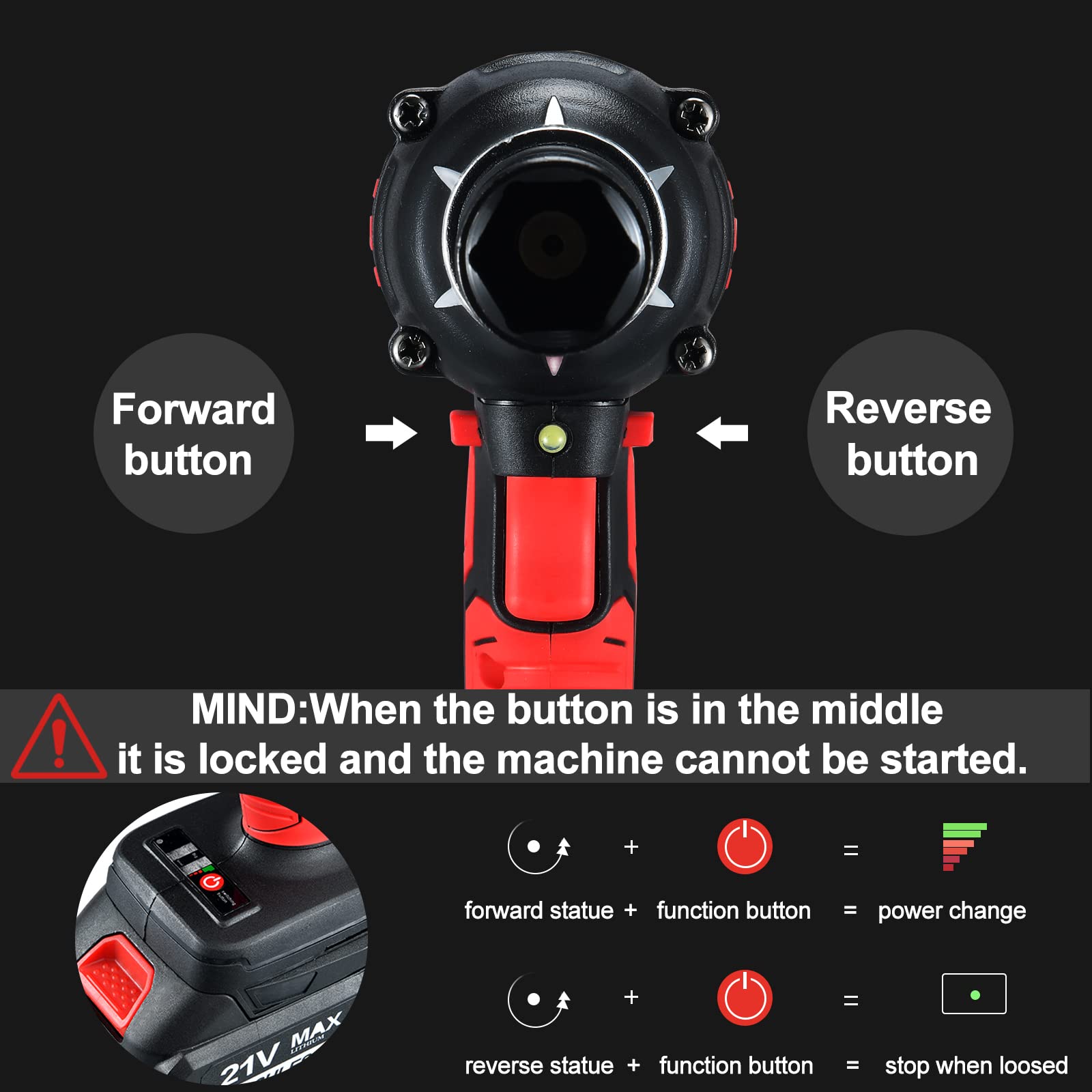 AOBEN 21V Cordless Impact Wrench Powerful Brushless Motor with 1/2" Square Driver, Max 300 Torque ft-lbs (400N.m),2X 4.0A Li-ion, 6Pcs Impact Sockets,Fast Charger and Tool Bag