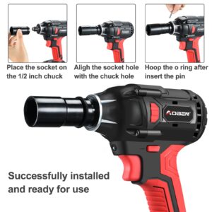 AOBEN 21V Cordless Impact Wrench Powerful Brushless Motor with 1/2" Square Driver, Max 300 Torque ft-lbs (400N.m),2X 4.0A Li-ion, 6Pcs Impact Sockets,Fast Charger and Tool Bag