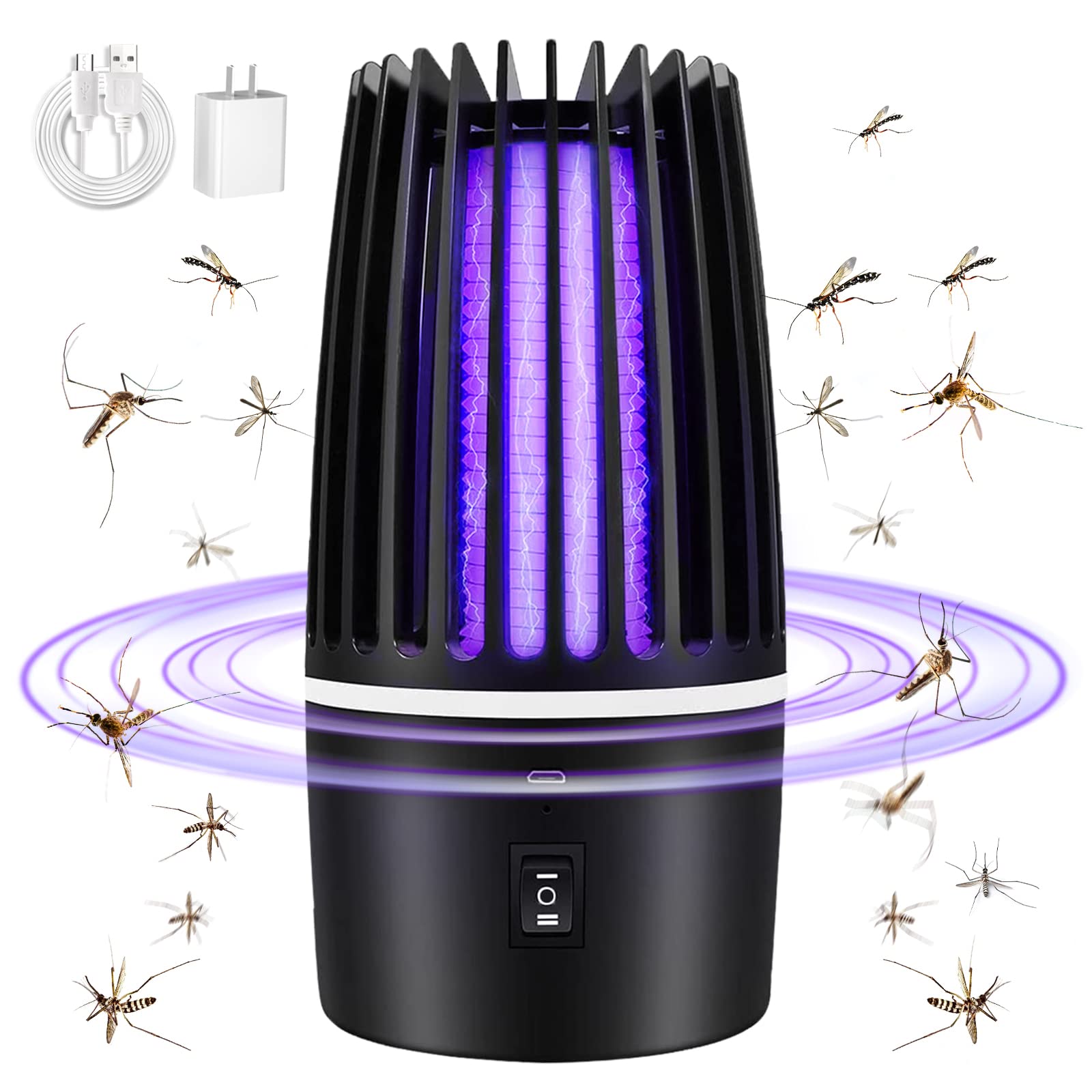 Bug Zapper Mosquito Repellent Outdoor Killer Lamp Outdoor 360°Coverage with USB Power,Indoor Insect Killer Trap for Gnat, Flies,Mosquito Bug Powerful Efficient Light(with Plug)