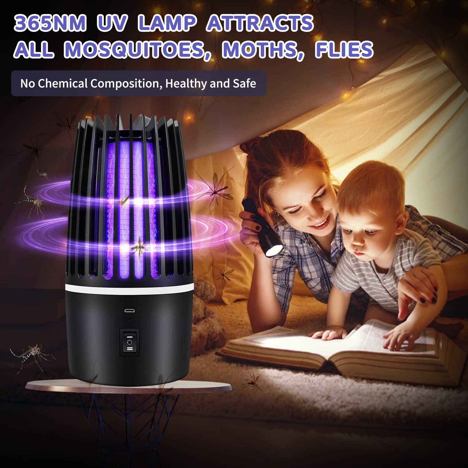 Bug Zapper Mosquito Repellent Outdoor Killer Lamp Outdoor 360°Coverage with USB Power,Indoor Insect Killer Trap for Gnat, Flies,Mosquito Bug Powerful Efficient Light(with Plug)